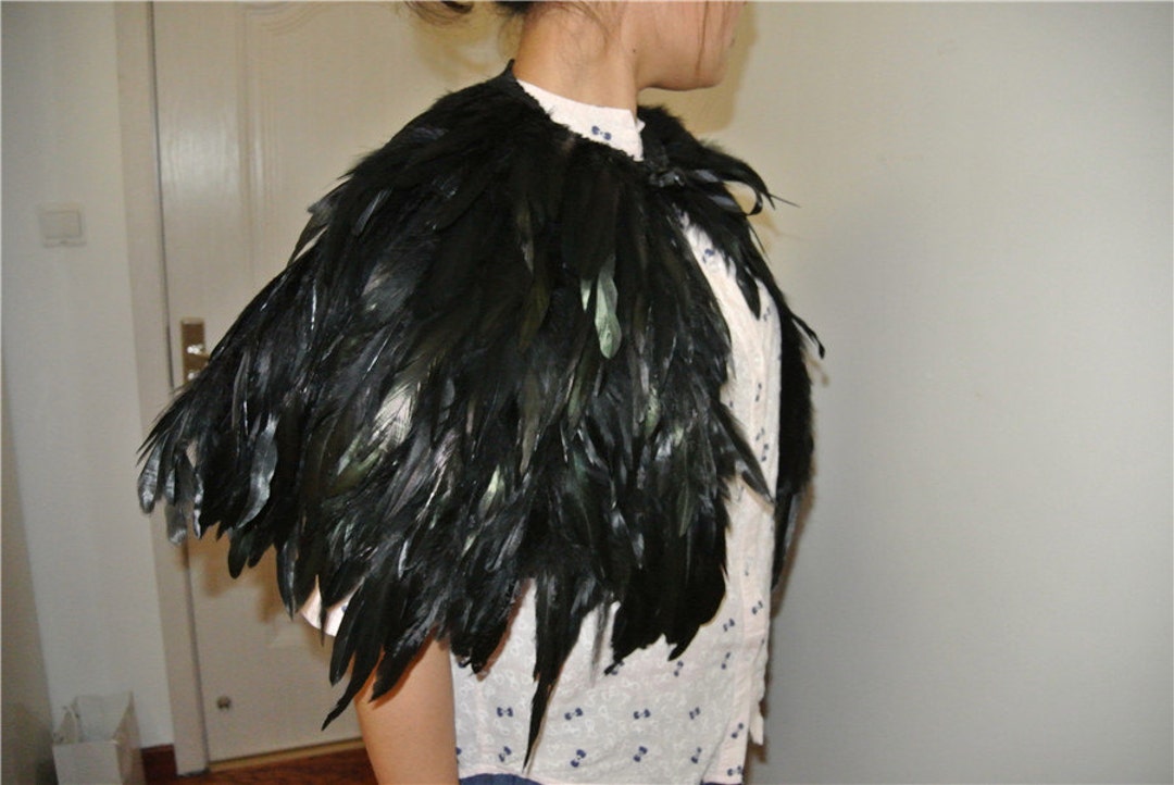 Black Feather Cape Top Feather Jacket Feather Shawl Rooster - Etsy