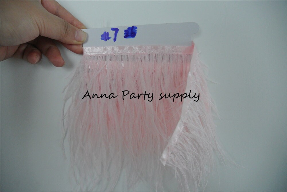 Light pink Ostrich feather fringe trim for sewing dress party | Etsy