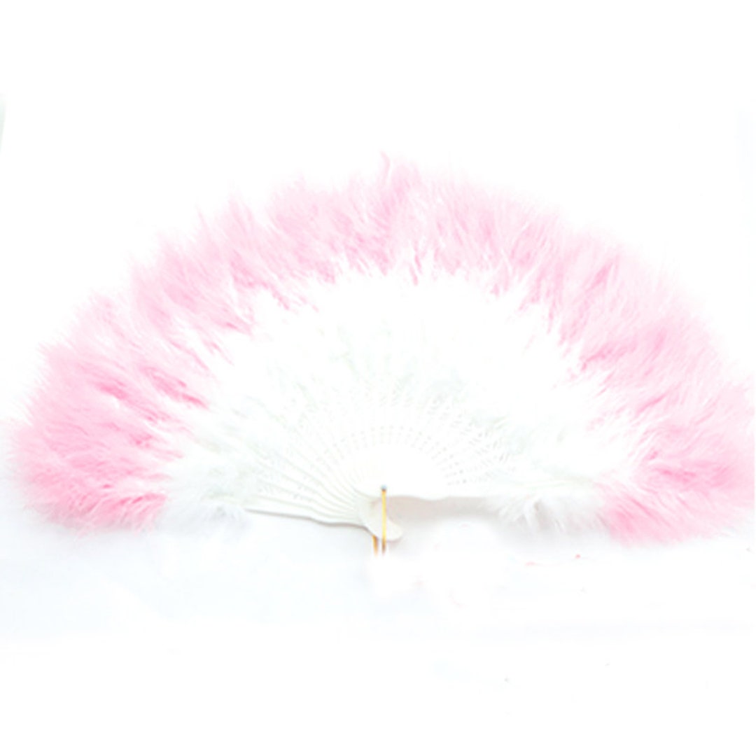 White With Light Pink Tip Marabou Feather Fan Burlesque Feather Fan ...