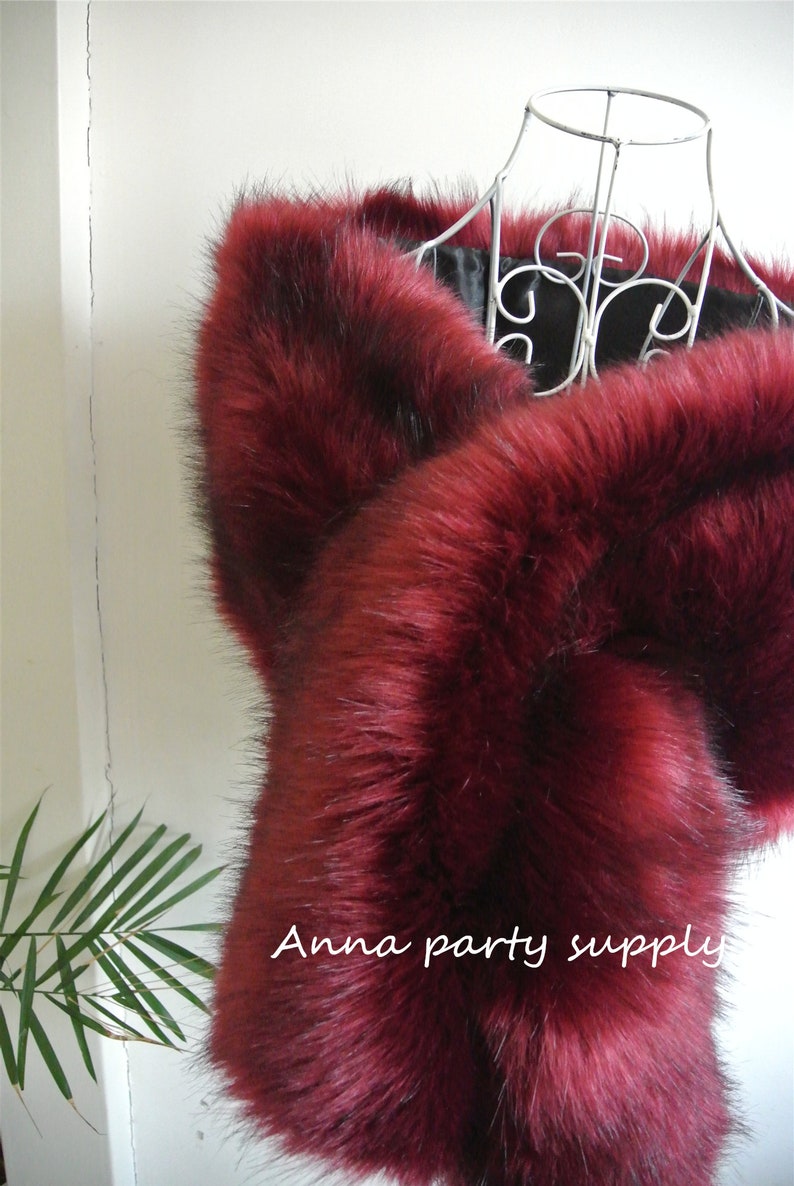 Burgundy Wine Red Faux Fur Bridal Wrap Shrug Wedding Faux Fur Cape ...