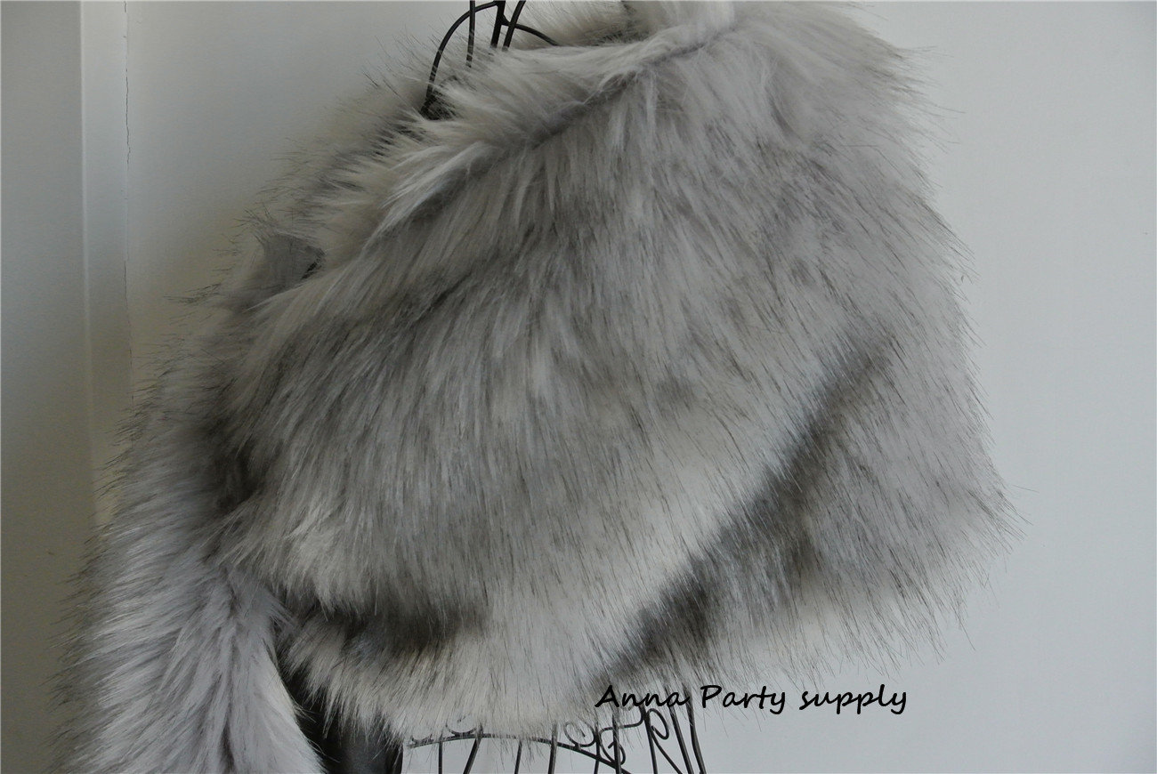 Light Gray With Black Tip Faux Fur Shrug Bridal Wrap Shrug | Etsy