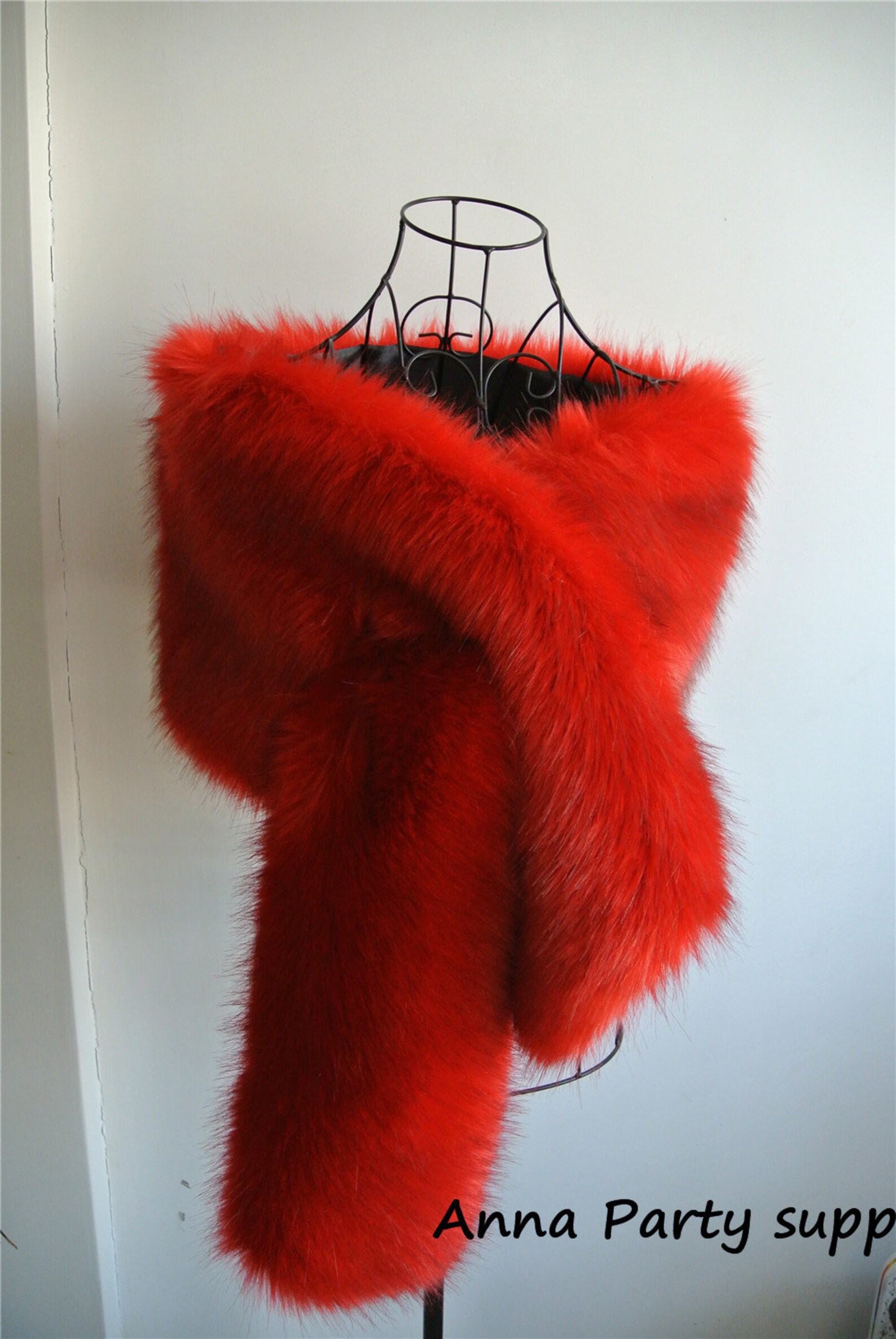 Red With Black Tip Faux Fur Bridal Wrap Shrug Wedding Faux Fur | Etsy