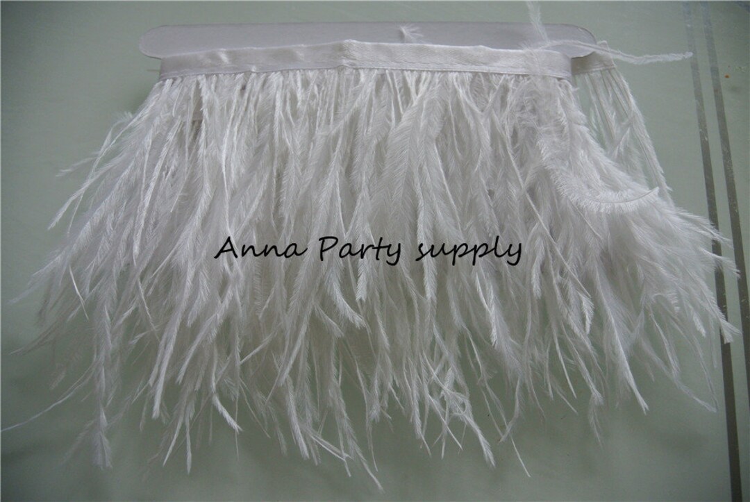 1 Yard White Ostrich Feather Fringe Trim for Sewing Dress Party Prom ...