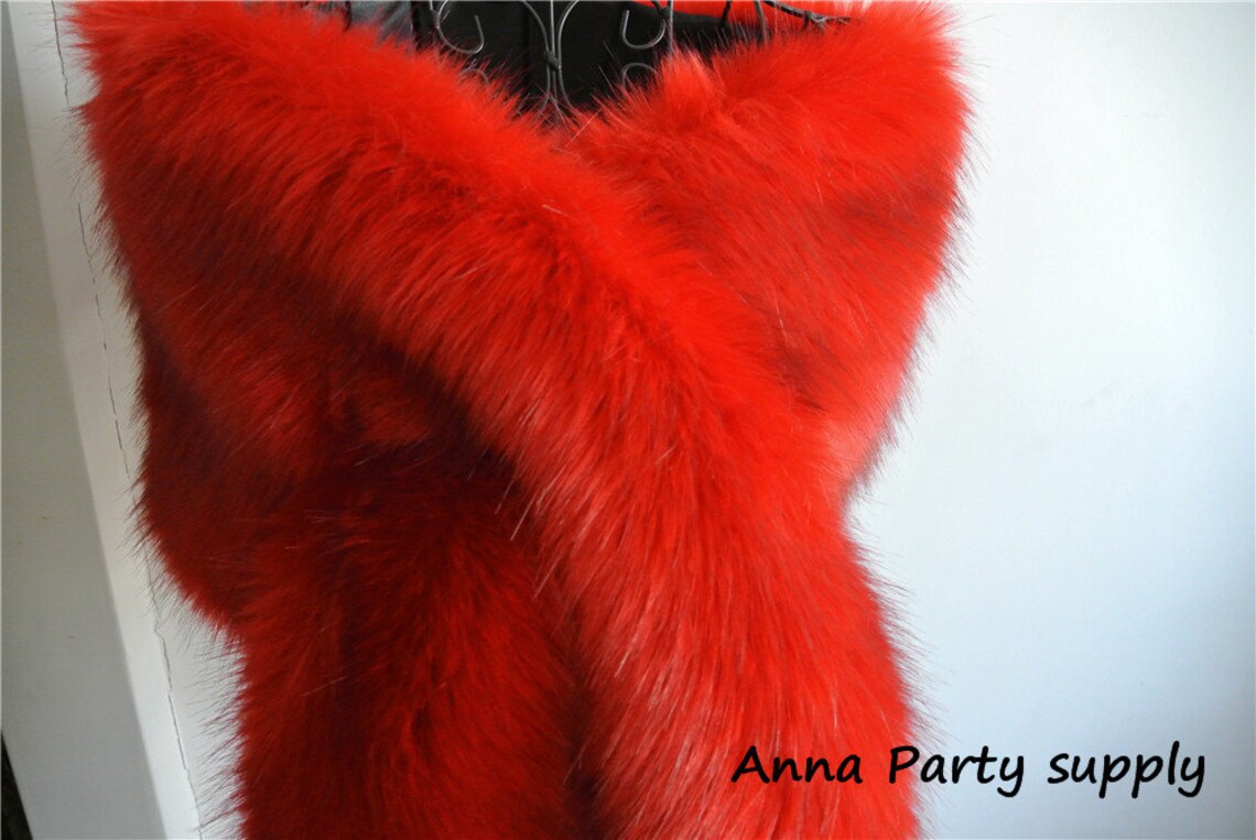 Red With Black Tip Faux Fur Bridal Wrap Shrug Wedding Faux Fur | Etsy