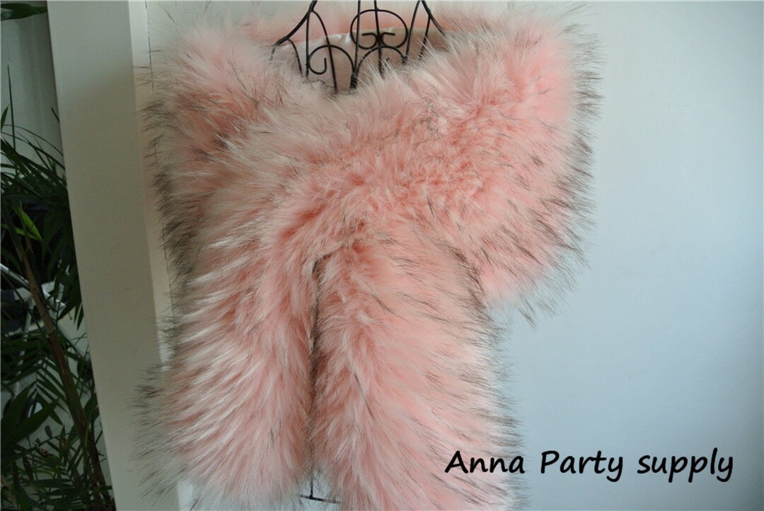 Light Pink With Black Tip Faux Fur Bridal Wrap Shrug Wedding Faux Fur ...