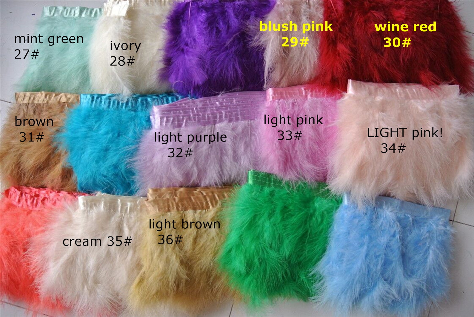 36 Colors Marbou Feather Fringe Trim Turkey Feather Trim White - Etsy