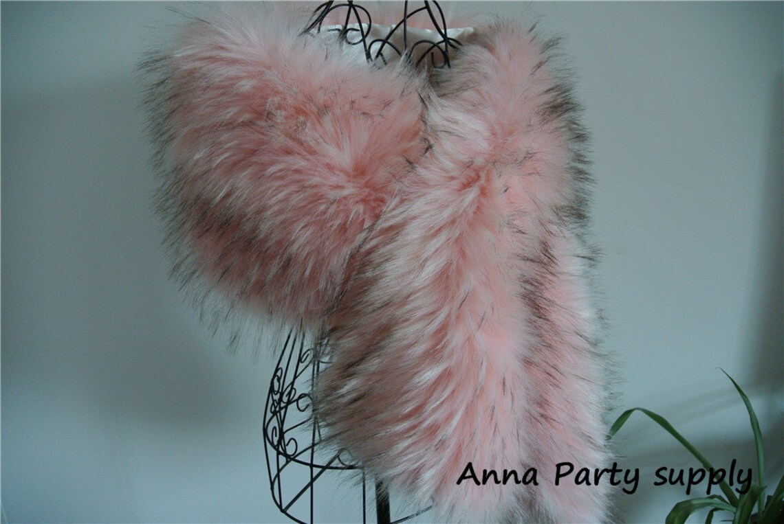 Light pink with black tip faux fur bridal wrap shrug wedding | Etsy