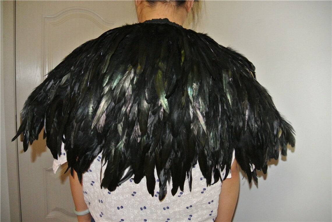 Black feather cape top feather jacket feather shawl rooster | Etsy