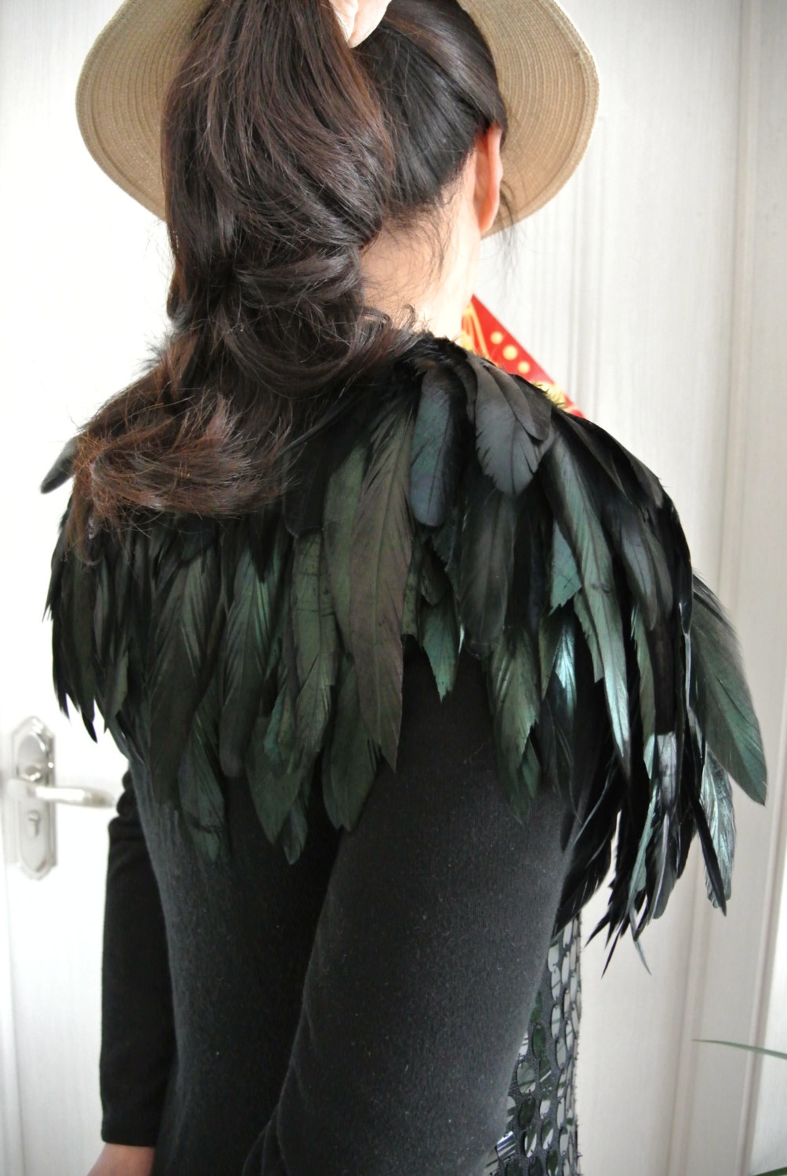 Black Feather Cape Top Feather Jacket Feather Shawl Rooster - Etsy UK