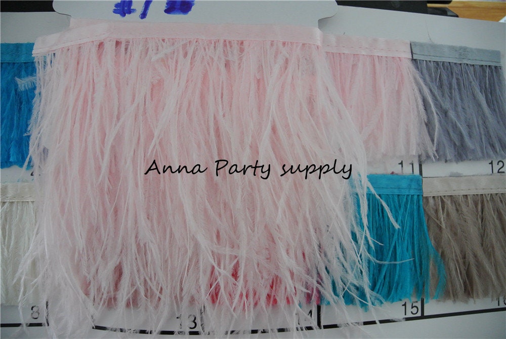 Light pink Ostrich feather fringe trim for sewing dress party | Etsy