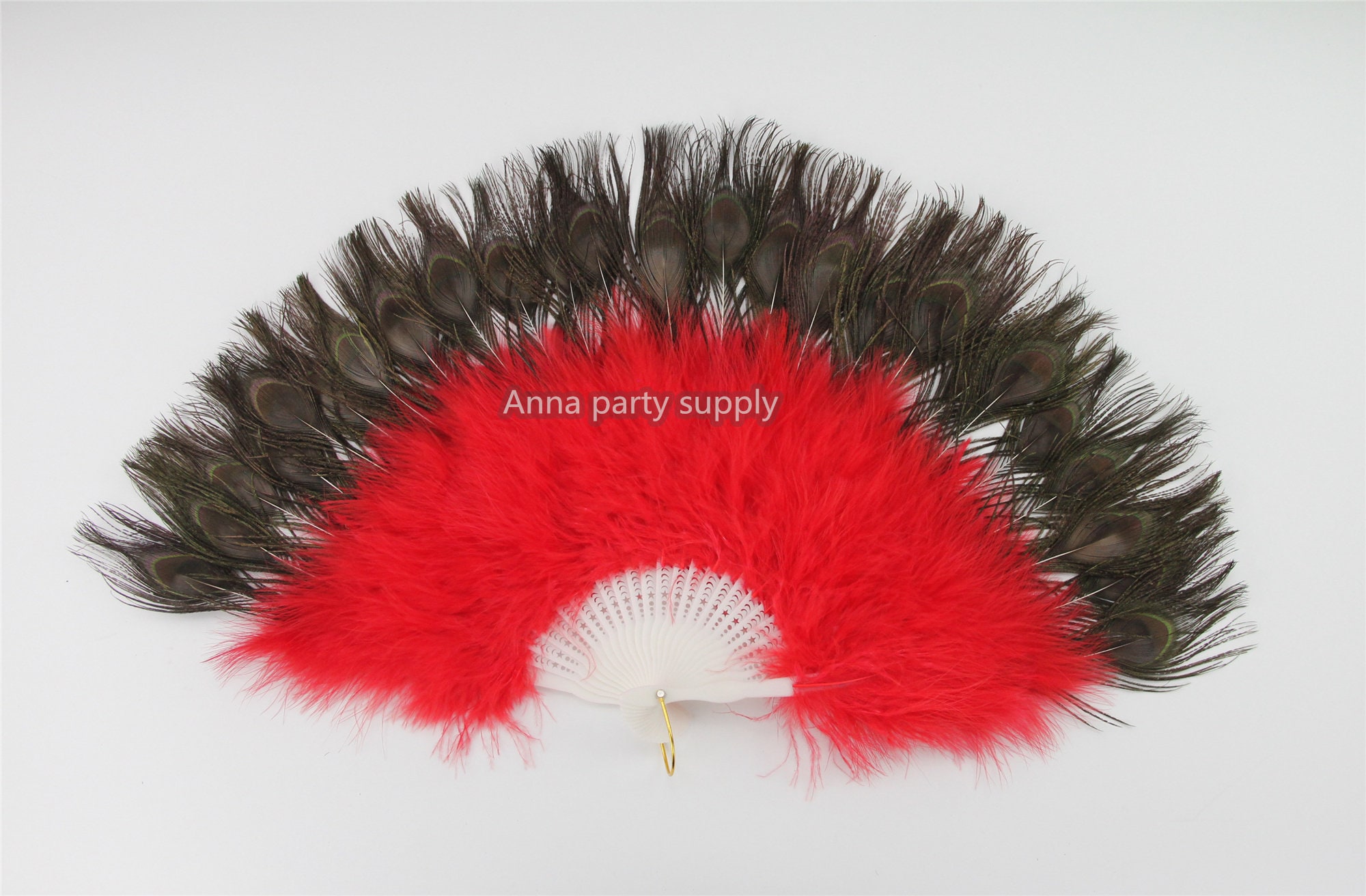 Red marabou feather fan burlesque feather fan peacock feather | Etsy