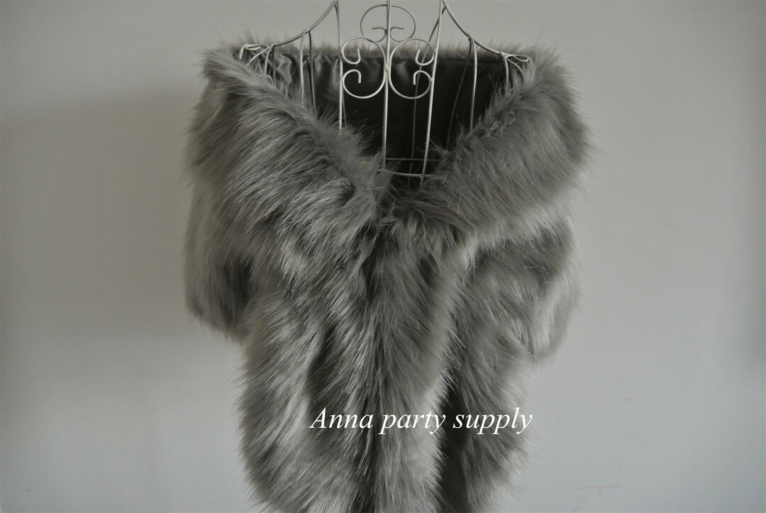 Light Gray Faux Fur Wrap Bridal Wrap Shrug Wedding Faux Fur Cape Shrug ...