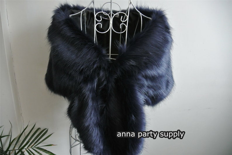 Deep Blue Navy Blue Faux Fur Bridal Wrap Shrug Wedding Faux Fur Cape ...