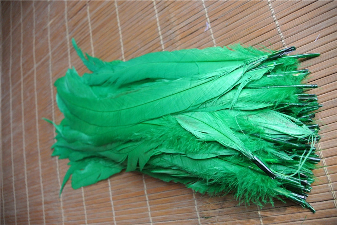 100 Pcs Kelly Green 12-14inches Rooster Feather Loose Cock Feather ...