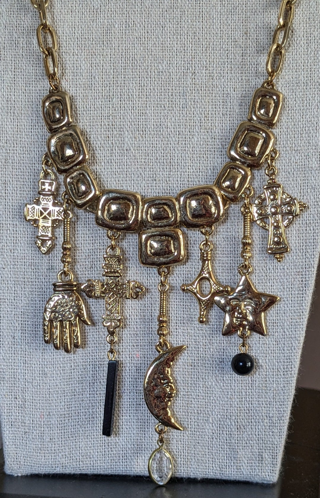 Vintage Rare Signed JJ Moon Stars and Crosses Necklace - Etsy