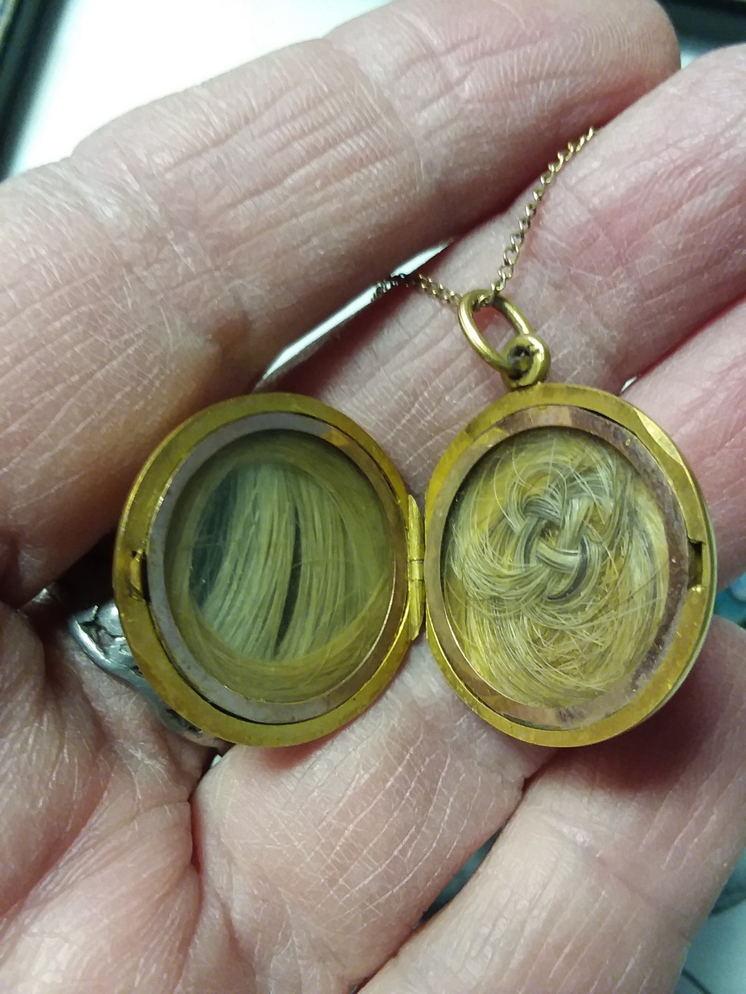 Vintage Gold Filled Locket With Hair Memorial Beloved Engraved Necklace ...