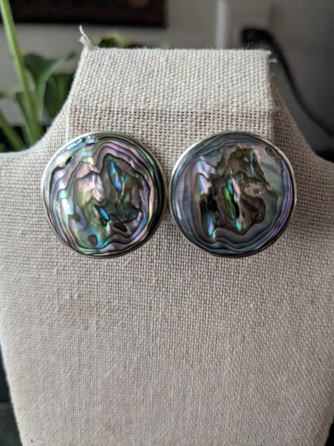 Vintage Alpaca Abalone Clip on Button Earrings - Etsy