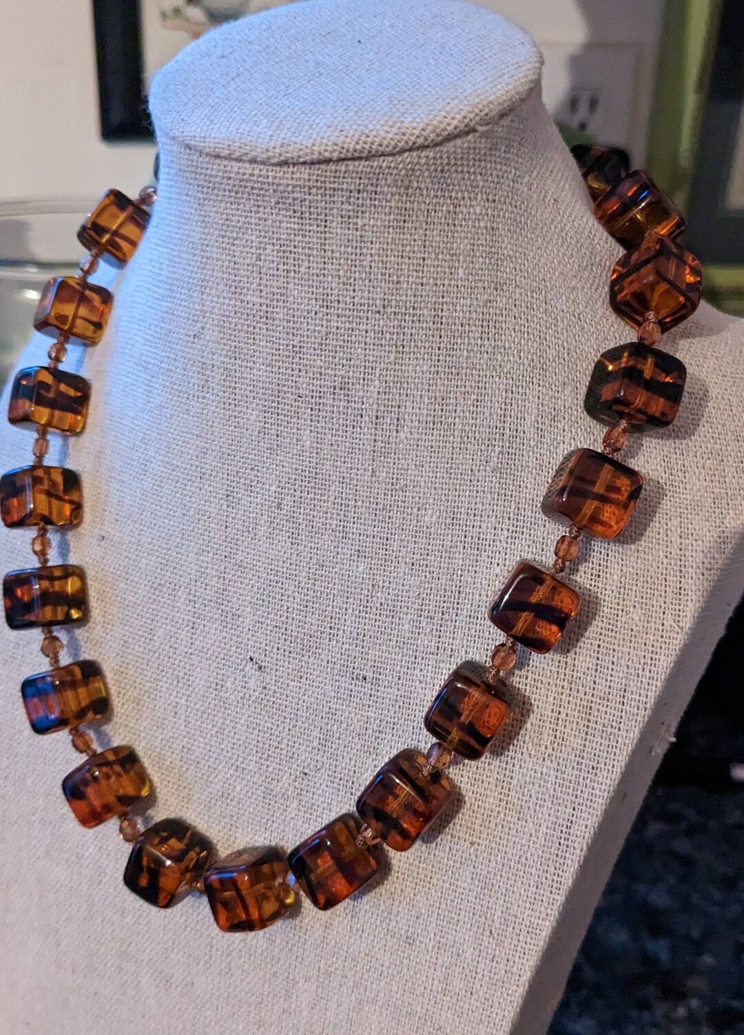 Vintage Tortoise Glass Cube Necklace 50s - Etsy