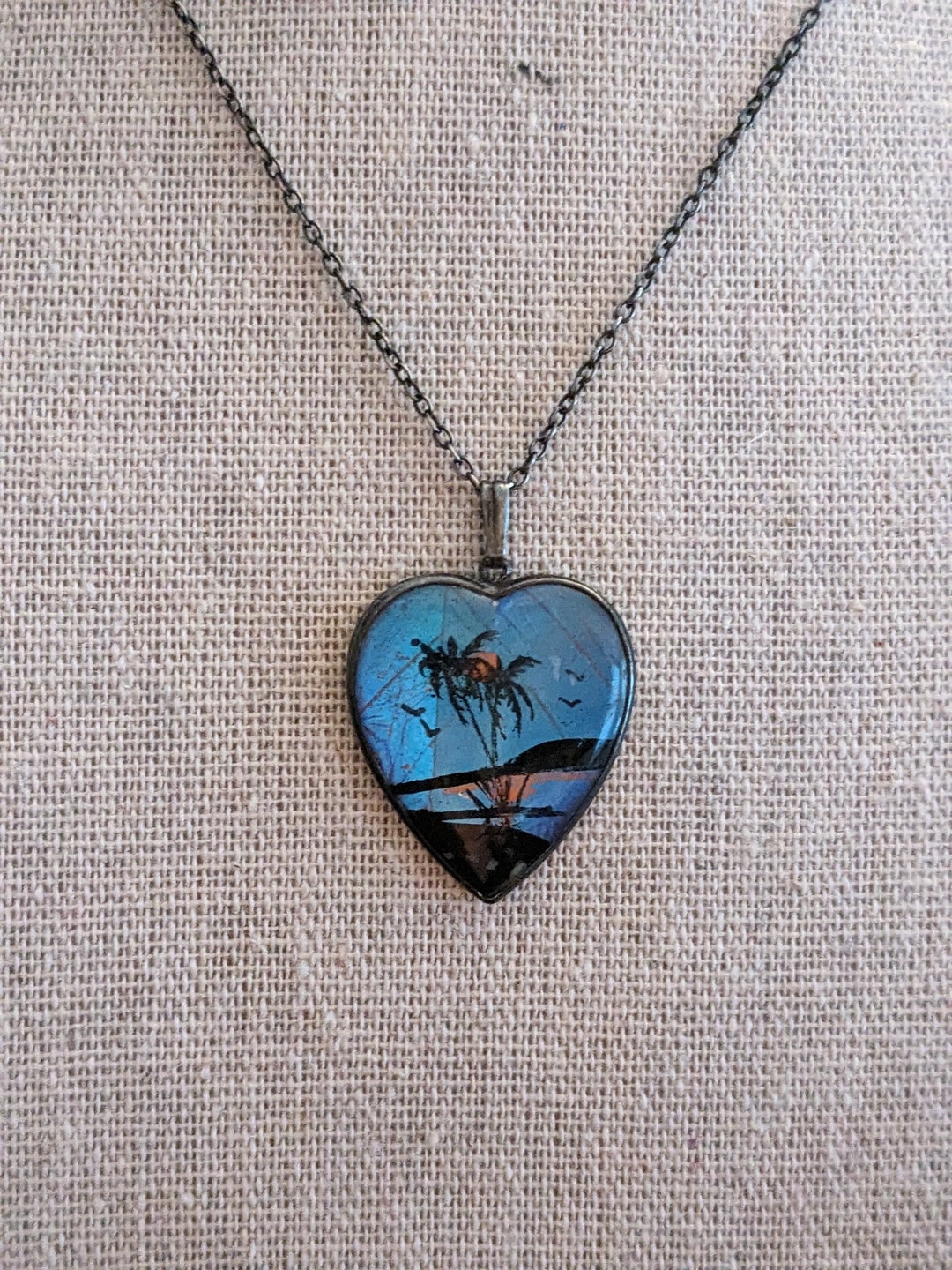 Vintage Sterling Morpho Butterfly Wing Heart Pendant Necklace 16" - Etsy