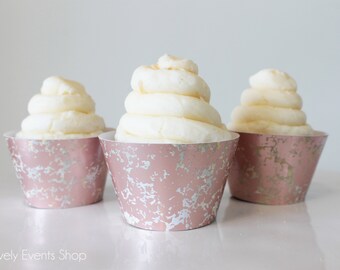 Rose Gold Mercury Glass Wedding Cupcake Wrappers Rose Gold | Etsy