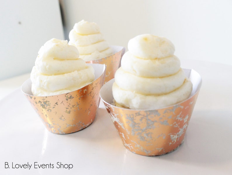 Rose Gold Mercury Glass Wedding Cupcake Wrappers Rose Gold | Etsy