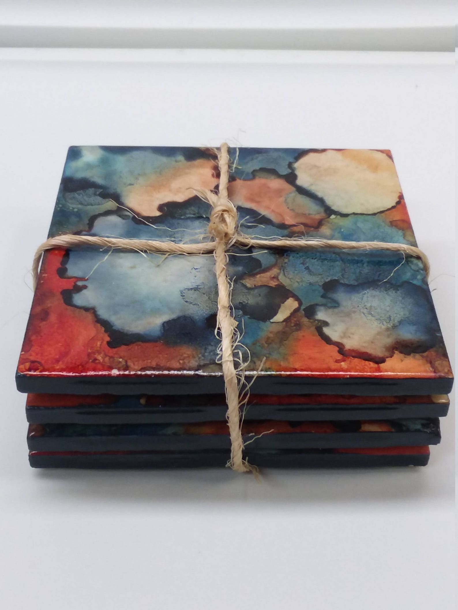 Ceramic Coasters Set of 4 Square Coasters Painted Coasters - Etsy