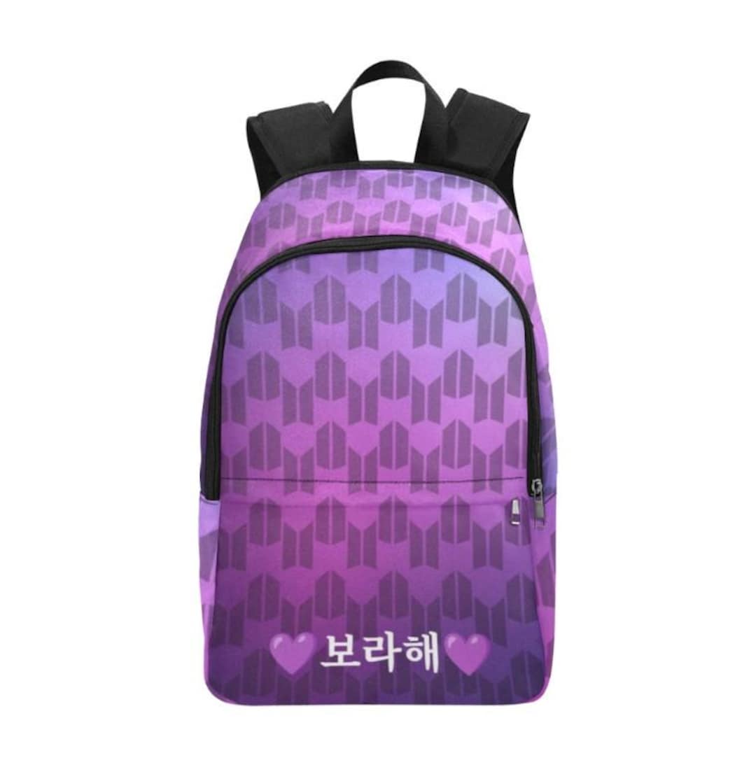 Borahae in Korean on BTS & ARMY Logos Fabric Backpack - K-pop Inspired ...