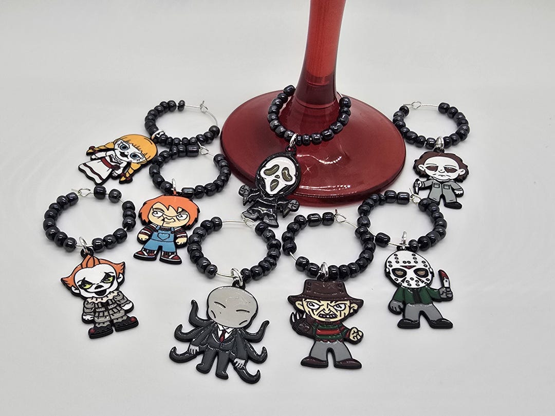8 Pc Set Horror Movie Character Wine Glass ID Charms Drink Markers ...
