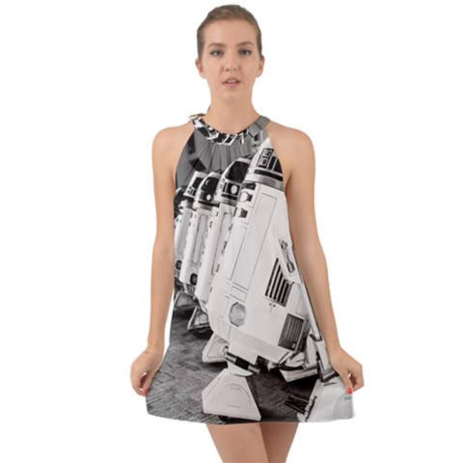 R2-D2 Black and White Chiffon Halter Tie Back Dress Star Wars - Etsy