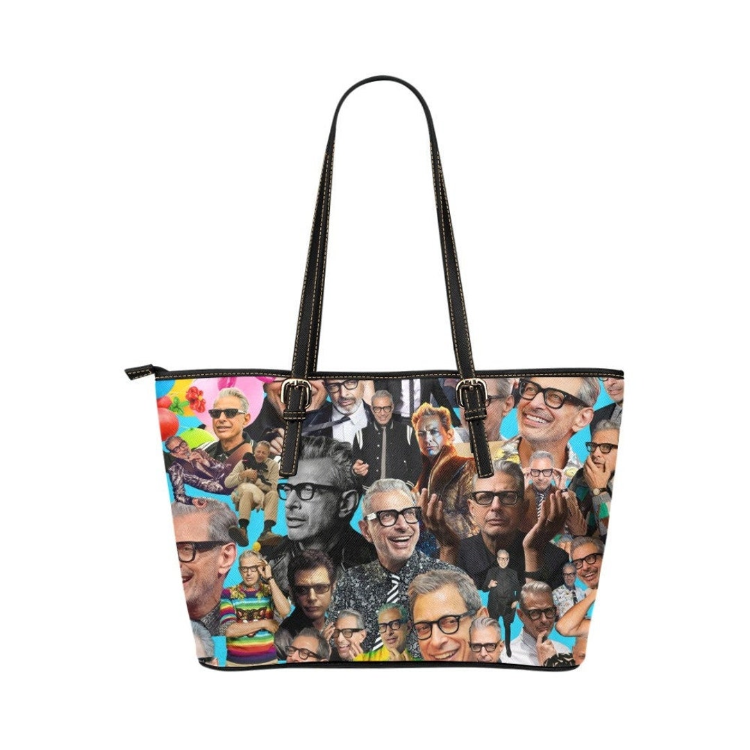 2 Sizes - Jeff Goldblum Collage Leather Tote Bag W/ Black Trim ...