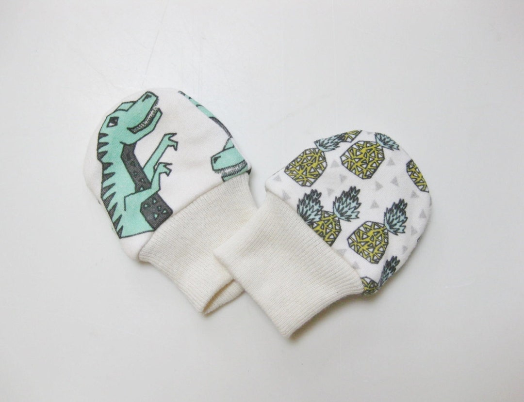Organic Cotton Newborn Scratch Mitts, Reversible Mittens, Shower Gift ...