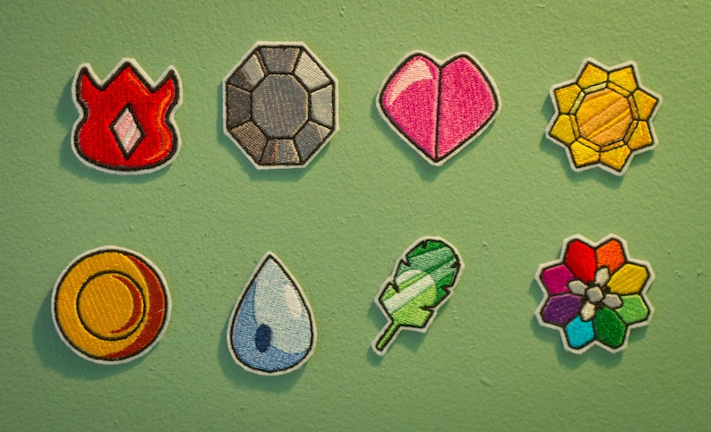 Kanto Badge Set - Embroidered Pokemon Iron-on Patches (collection of 8 ...