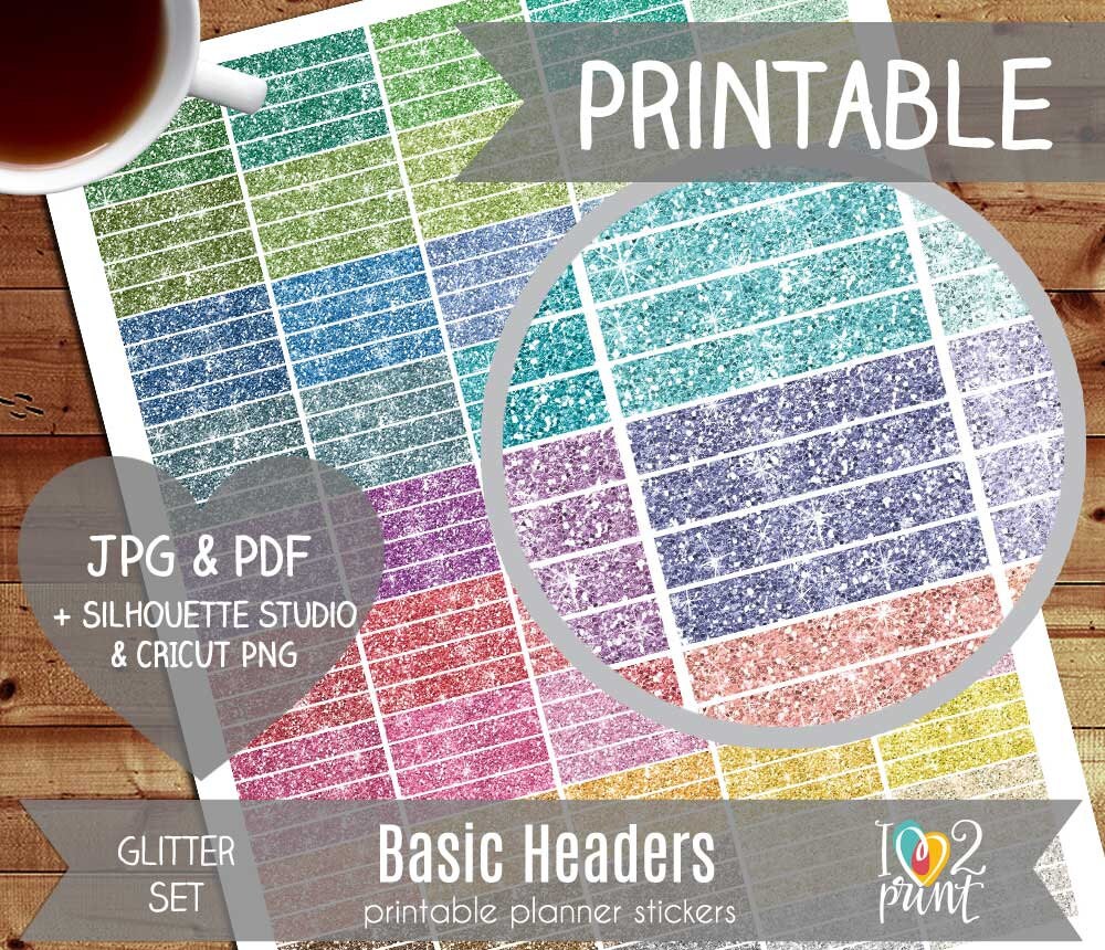 ECLP Glitter Header Kit Happy Planner Bullet Journal Stickers Glitter ...