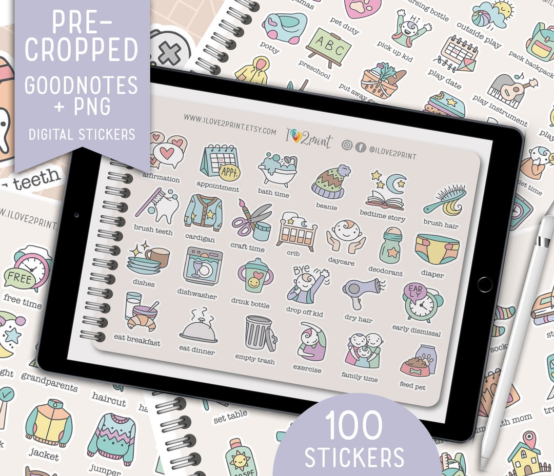 100 Kids Routine Icons Goodnotes Sticker Book, Kids Chores Icons ...