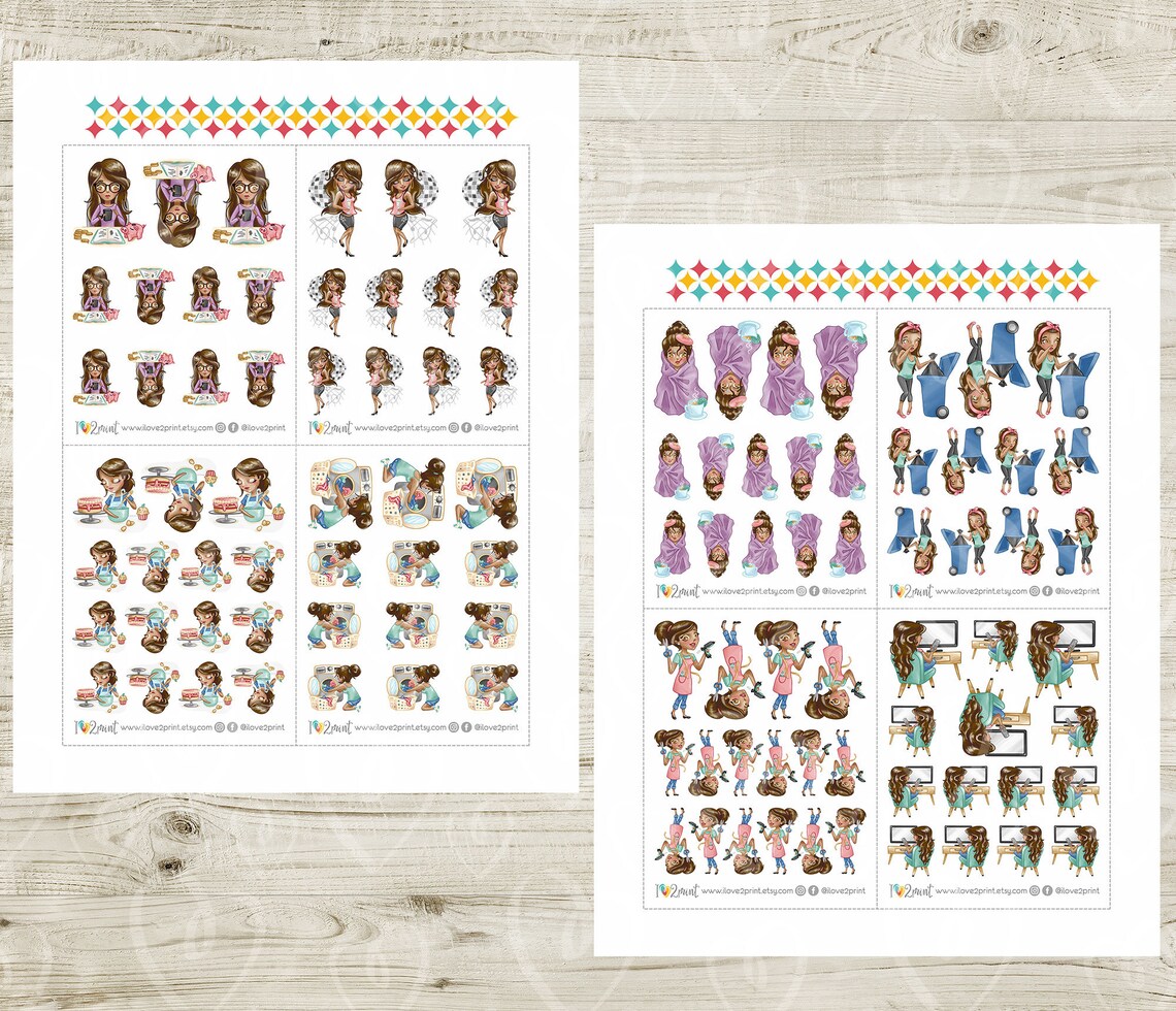 Cute Planner Girl Stickers Tan Skin Brown Hair Set2 - Etsy