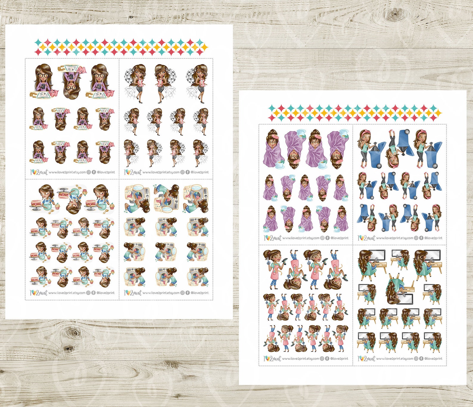 Cute Planner Girl Stickers Tan Skin Brown Hair Set2 - Etsy