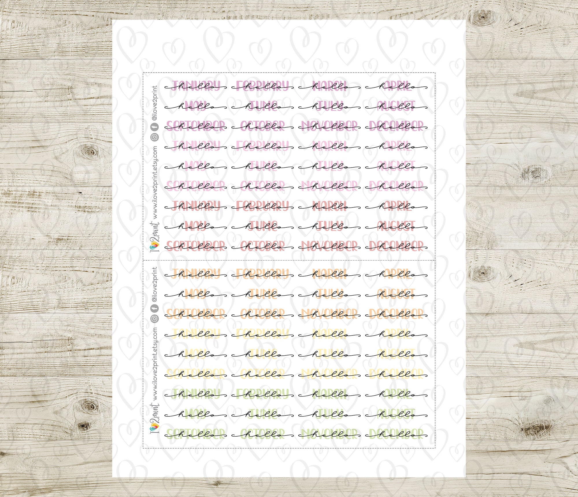 Hello Months Hand-lettered Planner Stickers Pastel Colors - Etsy