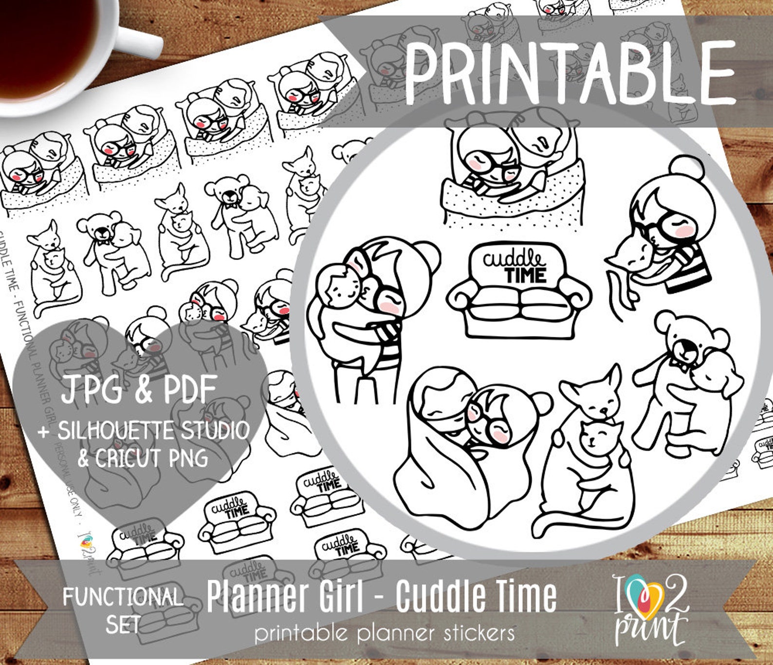 Planner Girl Cuddle Time Printable Planner Stickers Character | Etsy