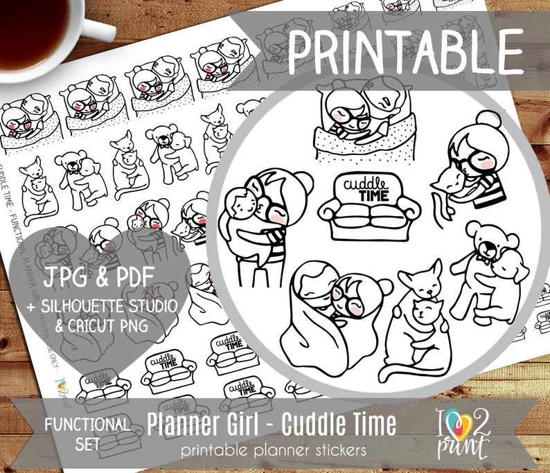 Planner Girl Cuddle Time Printable Planner Stickers Character - Etsy