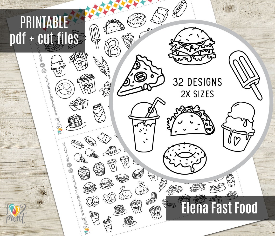 Fast Food Doodle Planner Stickers Junk Food Printable - Etsy