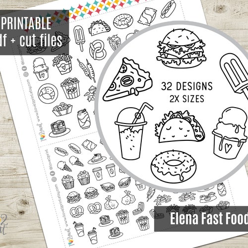 Fast Food Doodle Planner Stickers Junk Food Printable - Etsy