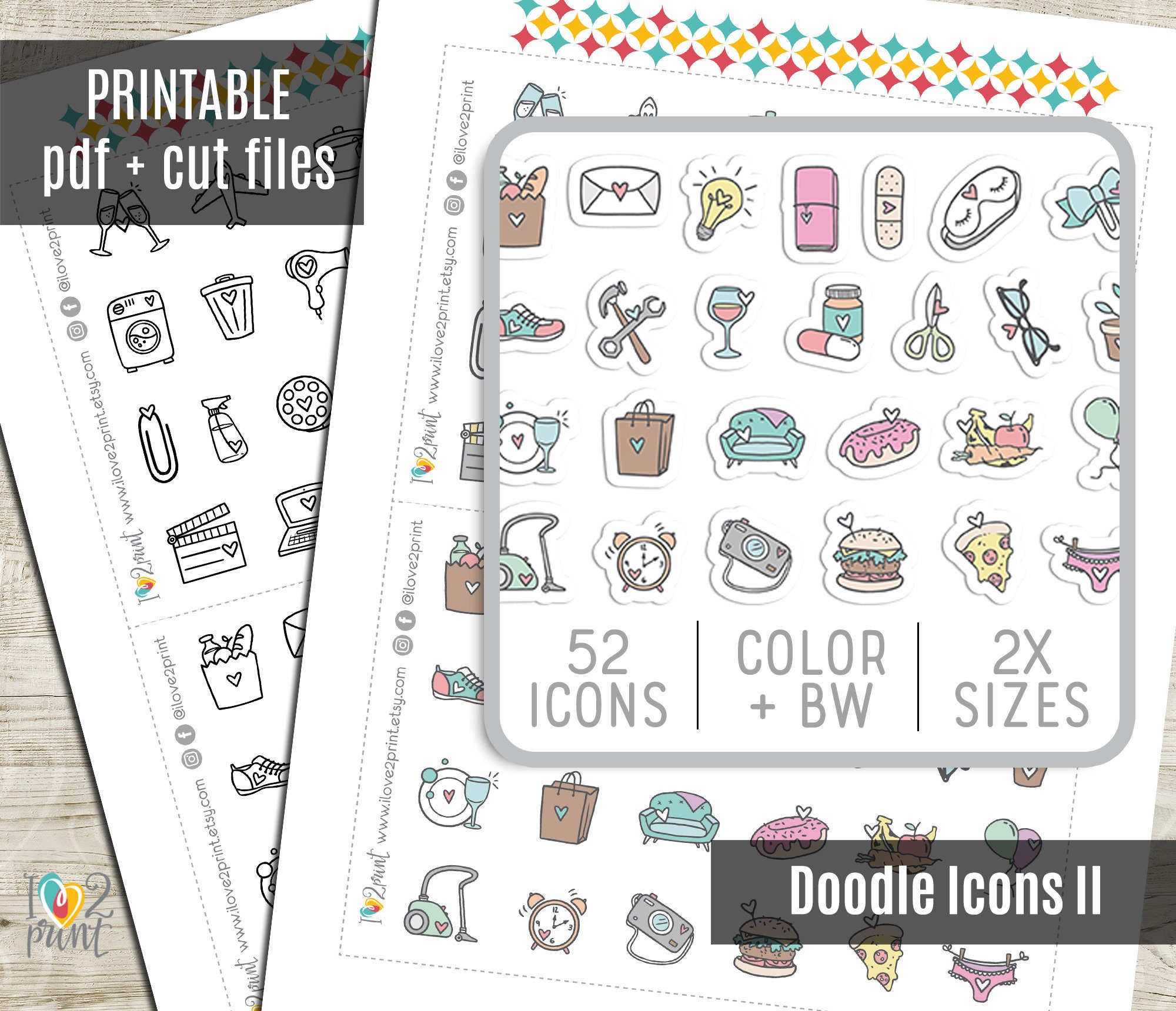 Daily Doodle Icons Planner Stickers Set 2 Lifesty Icons - Etsy
