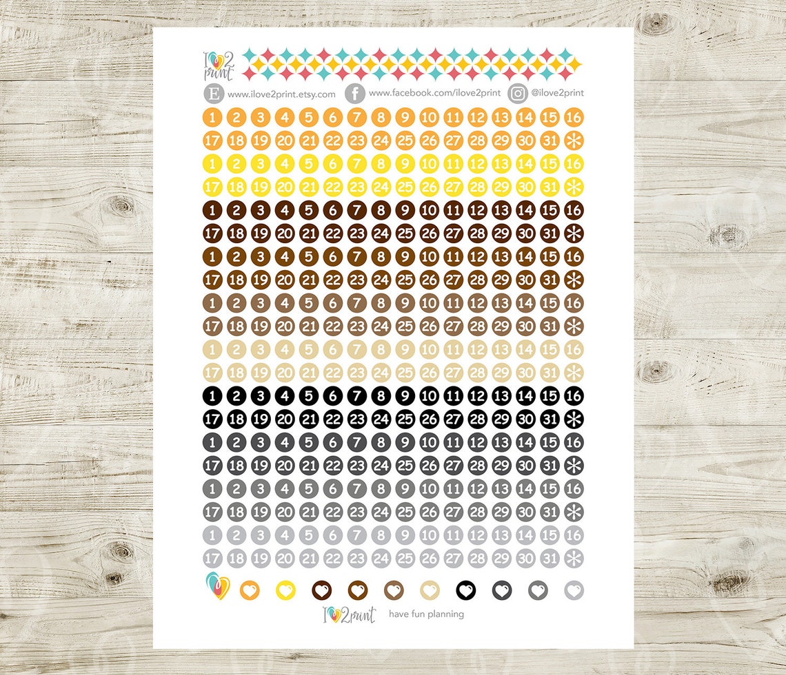 Dot Date Numbers Planner Stickers Printable Stickers Day | Etsy