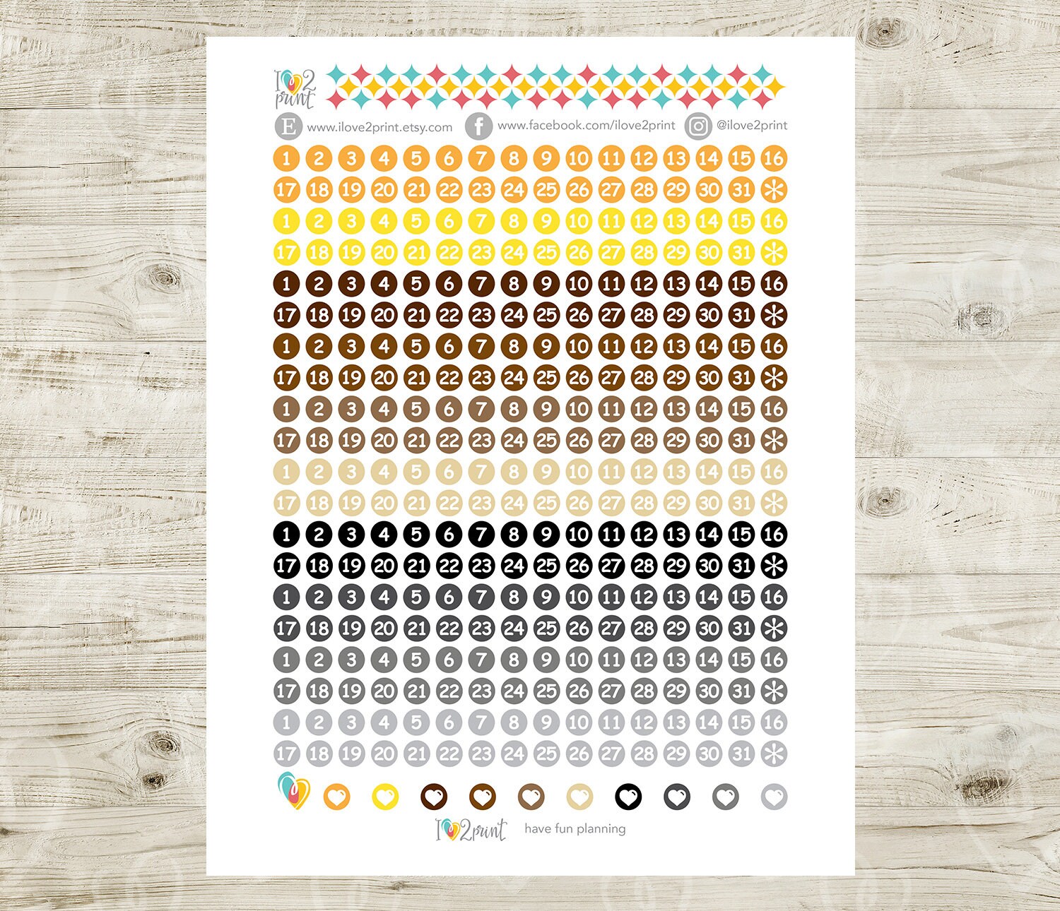 Dot Date Numbers Planner Stickers Printable Stickers Day - Etsy