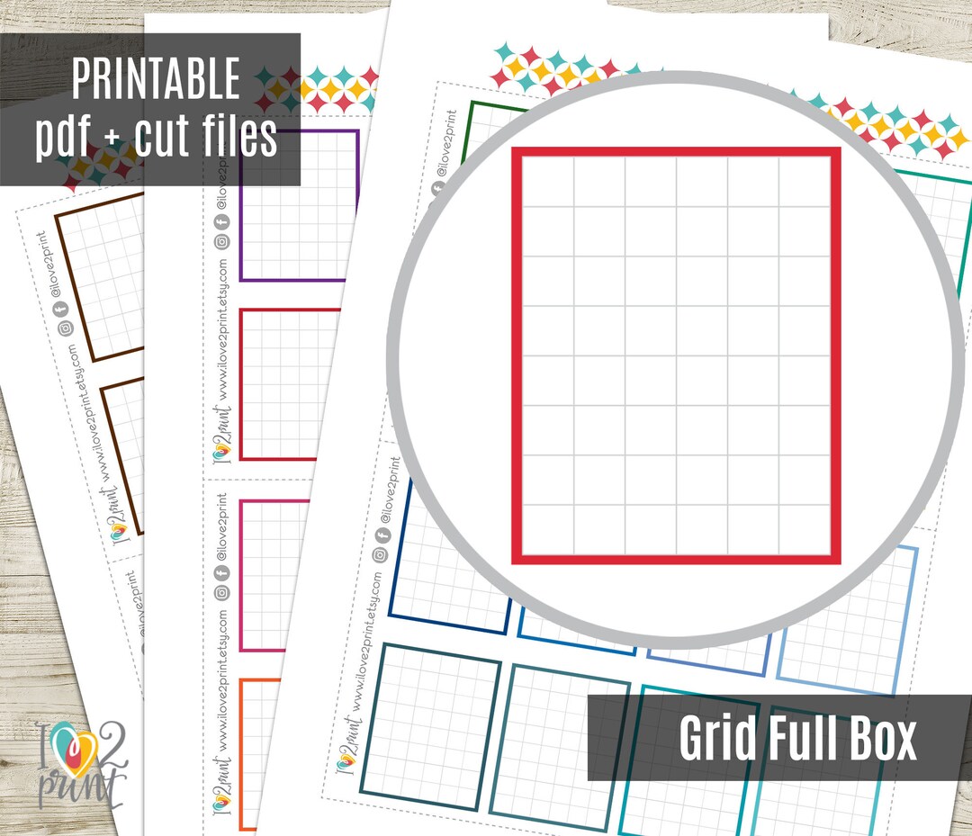 Grid Full Box Planner Stickers, Grid Box Checklist Printable Stickers ...