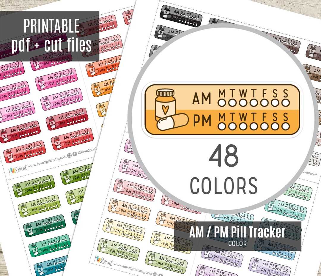 Am / Pm Pills Tracker COLOR Planner Stickers, Medicine Reminder ...