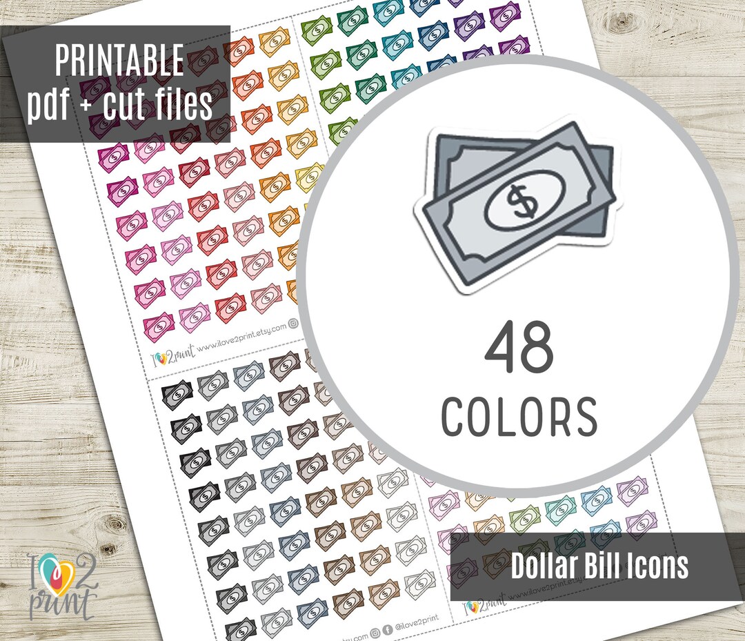 Dollar Bill Little Icon Planner Stickers, Money Tiny Icon Printable ...