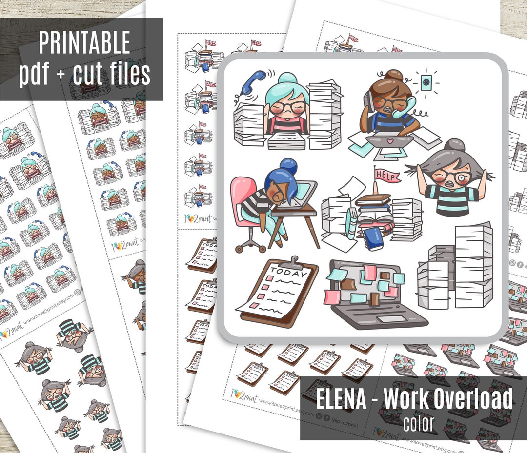 Elena Planner Girl Work Overload Stress Planner Stickers, Printable ...