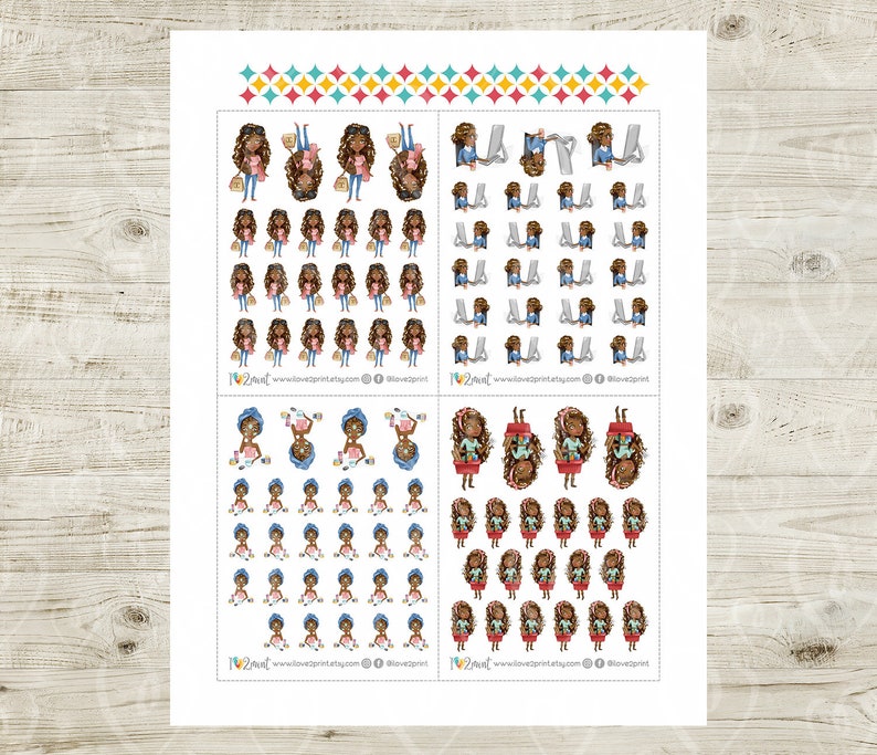 Cute Planner Girl Stickers Brown Skin Brown Hair Set1 | Etsy