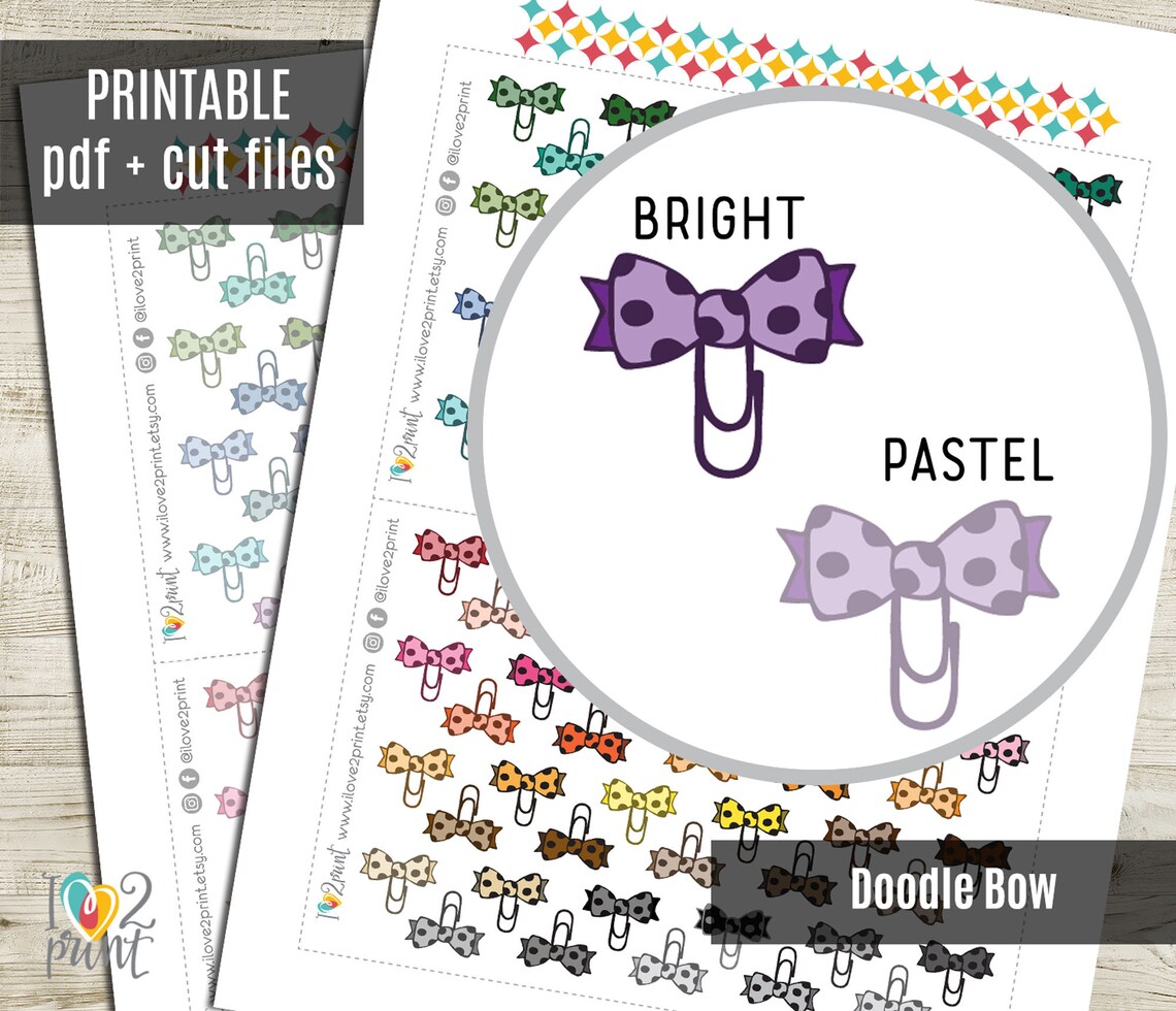 Doodle Bow Planner Stickers Bow Clips Printable Stickers | Etsy